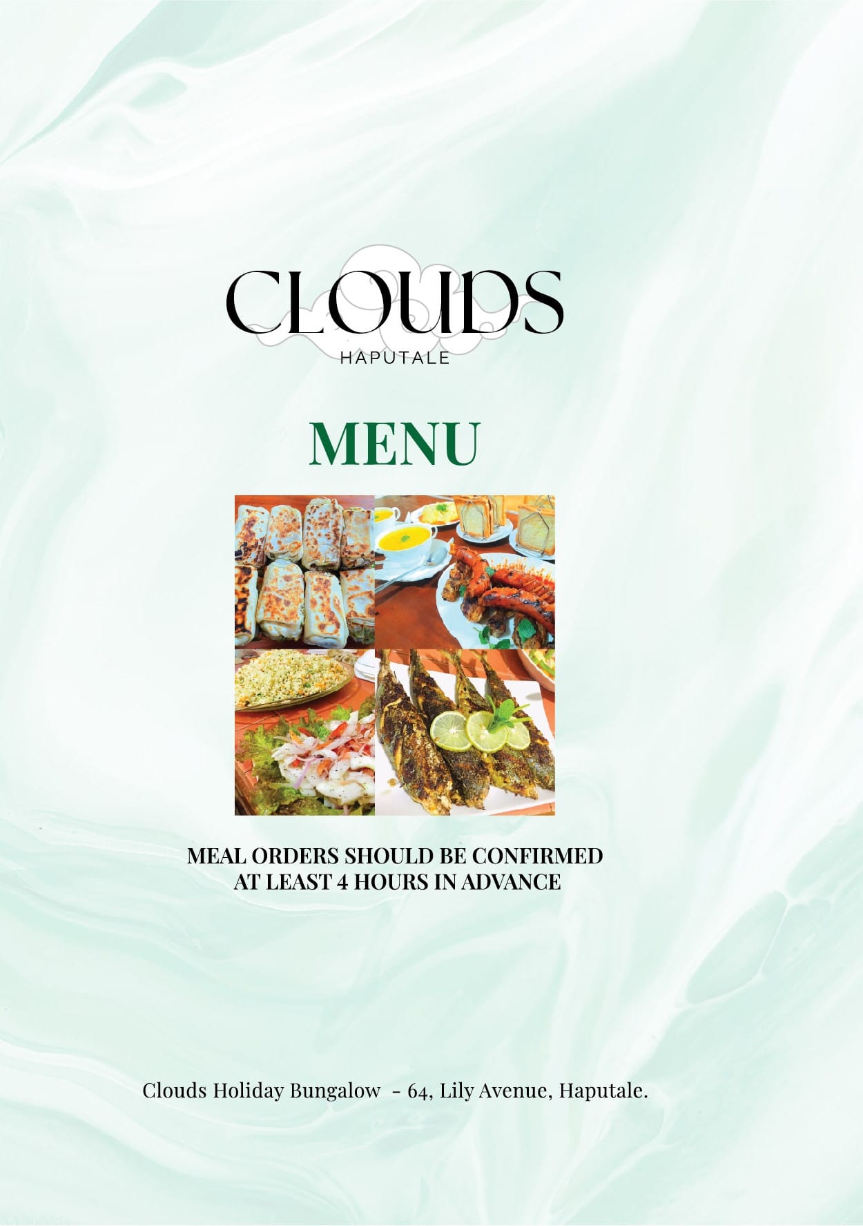 A la Carte Menu – Clouds Holiday Bungalow Haputale
